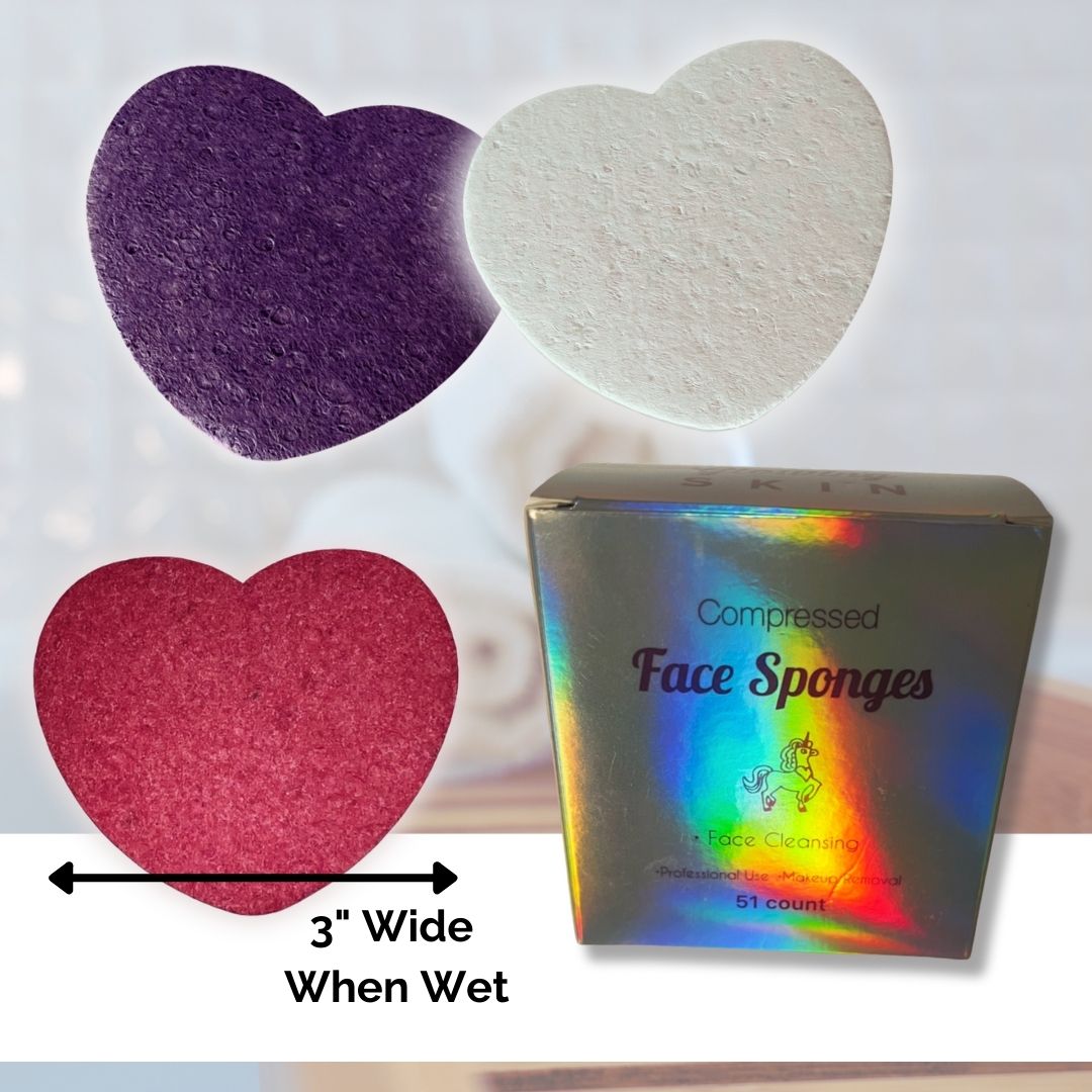 (51 Count ) - Luxury Heart Face Sponges (Compressed Facial Sponges)
